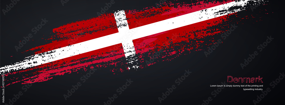 Grunge brush of Denmark flag on shiny black background. Creative ...