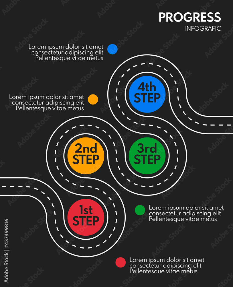 4 steps road map or timeline progress infographic, vector template ...