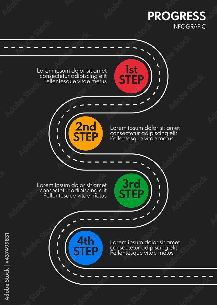 4 steps road map or timeline progress infographic, vector template ...