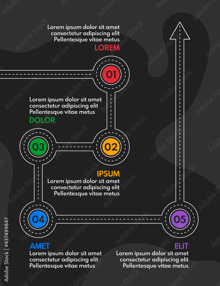 5 steps road map or timeline progress infographic, vector template ...