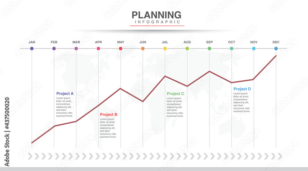 Year planner, 12 months, 1 year, Timeline infographics design vector ...