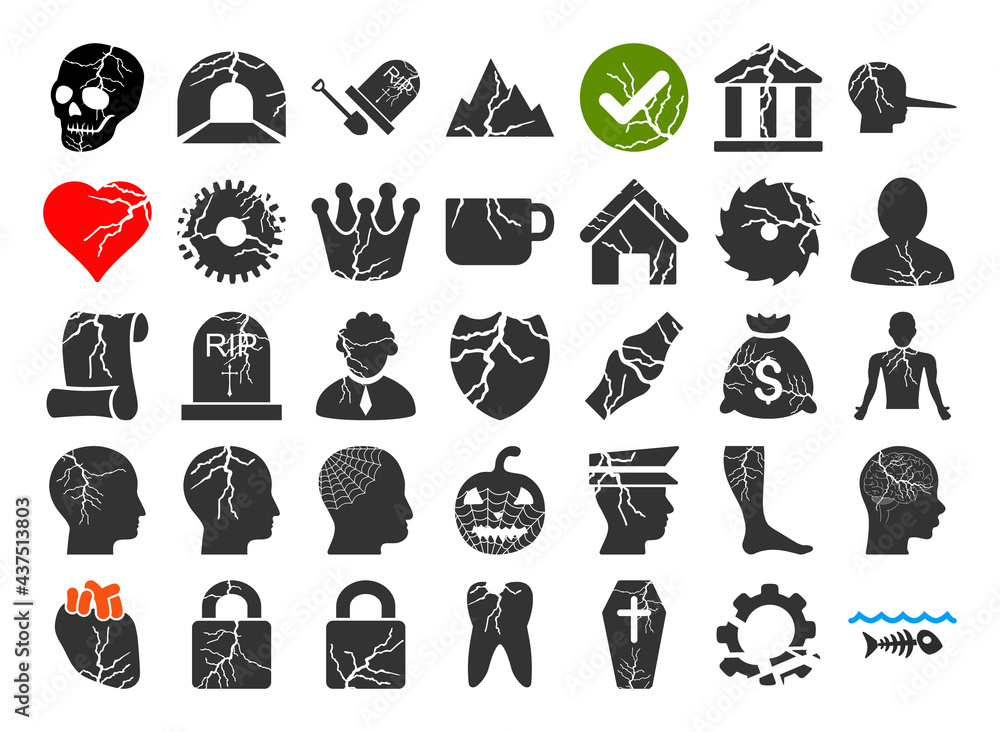 35 decay icons in flat style. 35 decay icons is a vector icon set of ...