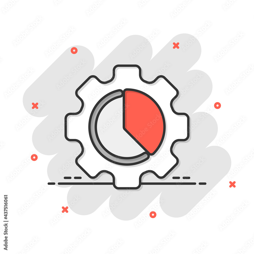 Workflow chart icon in comic style. Gear with diagram cartoon vector ...