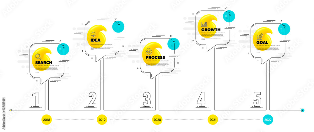 Timeline infographic diagram with numbers. Quote mark speech bubble ...