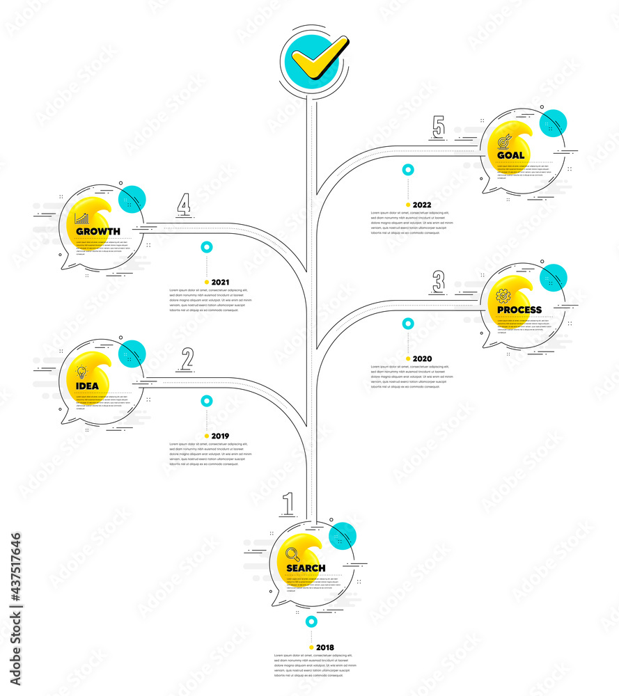 Infographic journey 5 steps tree timeline with icons. Research idea ...