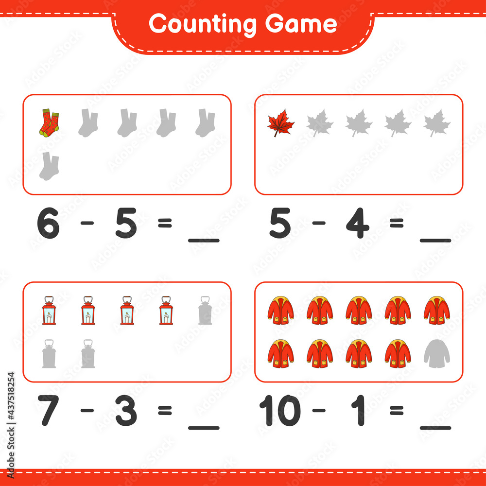 Counting game, count the number of Lantern, Socks, Warm Clothes, Maple ...