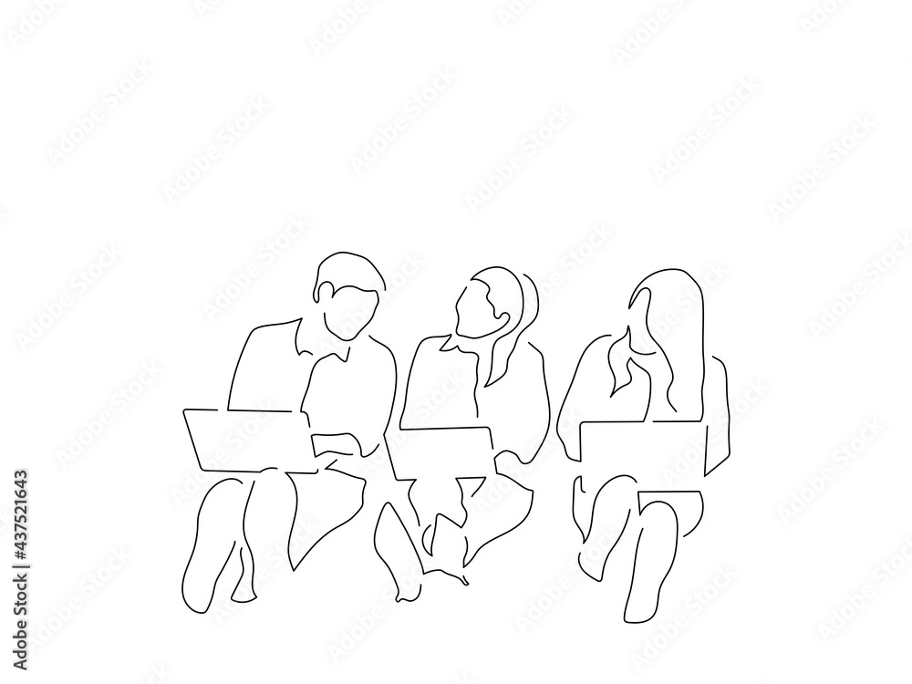 Teamwork line drawing, vector illustration design. Stock Vector | Adobe ...