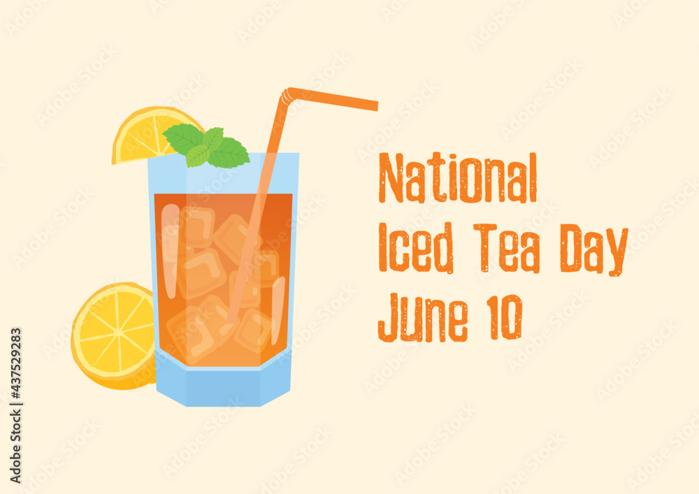 National Iced Tea Day vector. Glass of tea with ice, lemons and mint ...