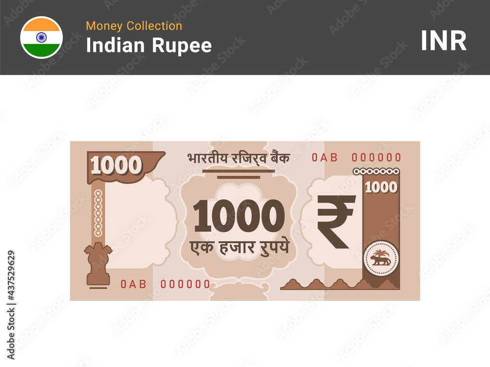 Indian rupee banknote. 1000 bill paper money. One thousand INR cash ...