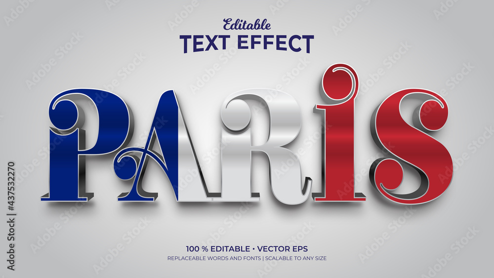 Paris France 3d Style Editable Text Effects Templates Stock Vector ...