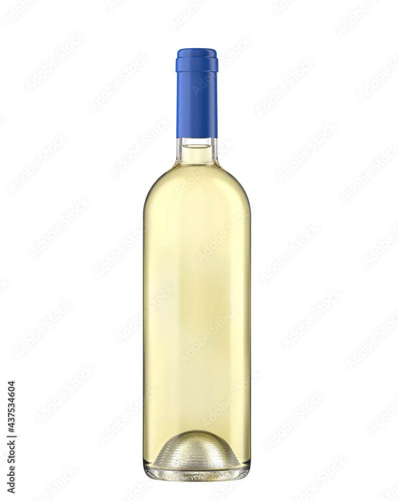 Bottle of white wine, Decò type with blue capsule, isolated on a white ...