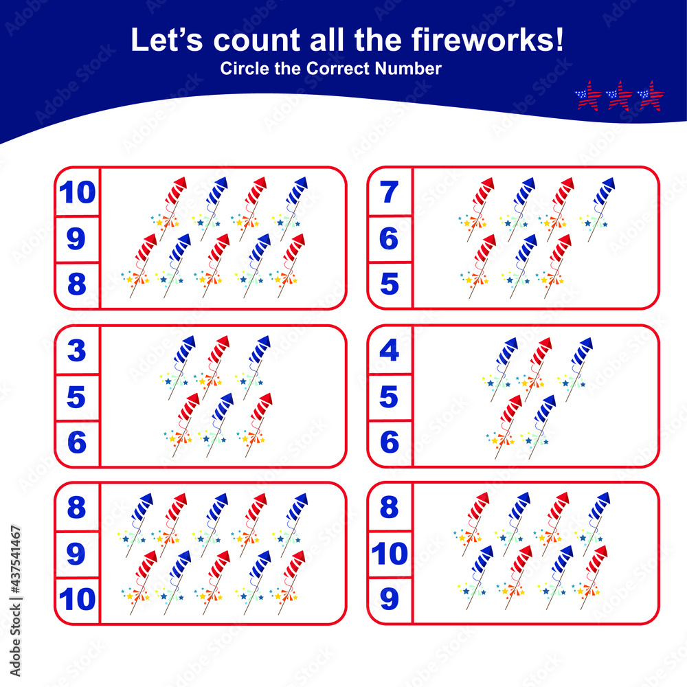 Counting fireworks game for Preschool Children. It is perfect for ...