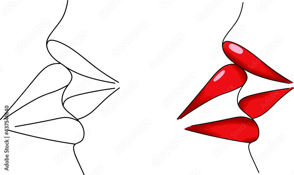 Original line hand draw illustration of a kiss. Design for tattoo ...