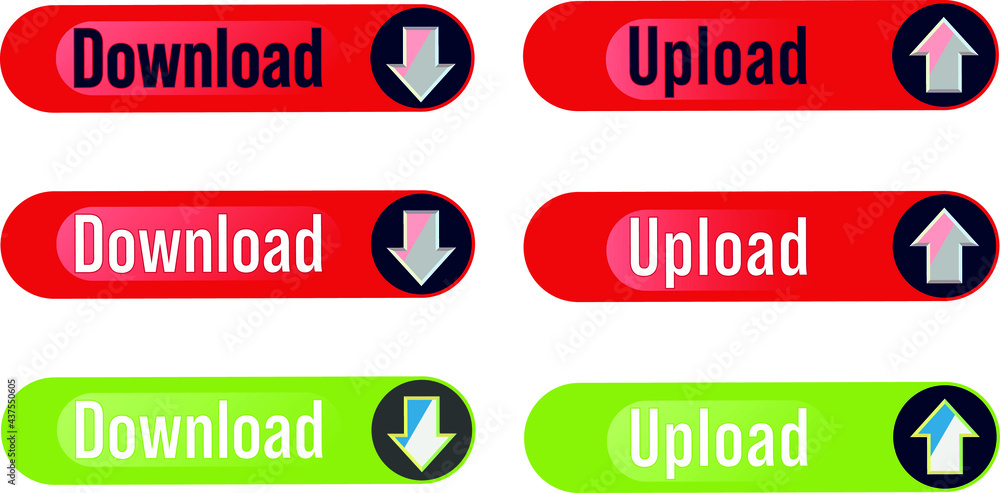 set of UPLOAD and DOWNLOAD vector web button with down arrow and upload ...