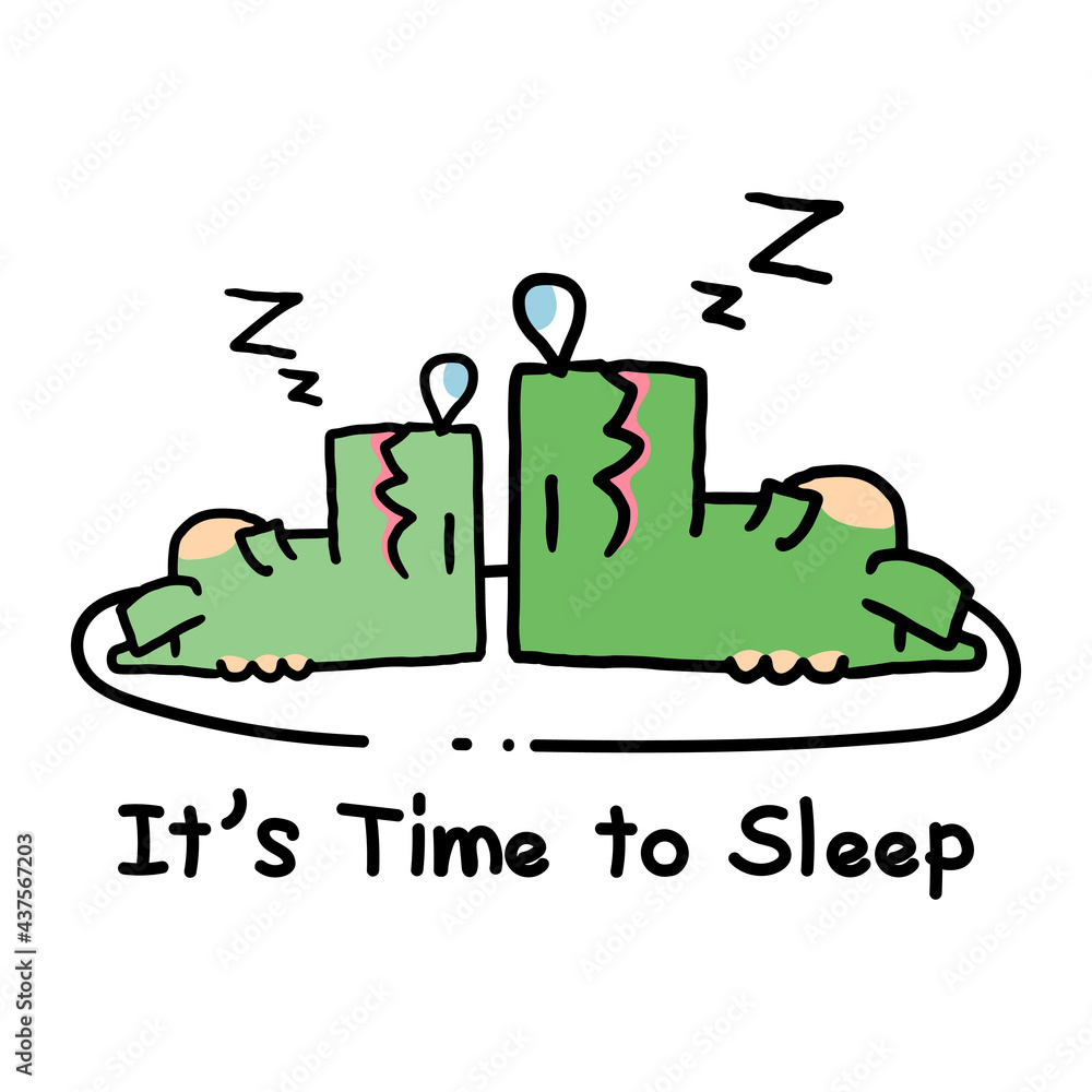 Line drawings of T-Rex dinosaurs sleeping with text "It's Time to Sleep ...