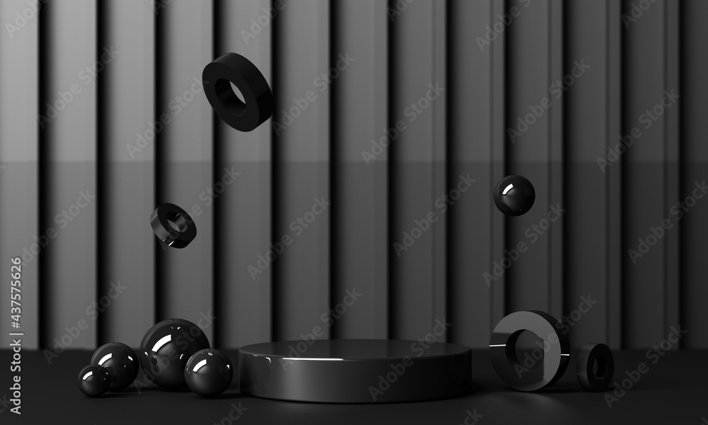 Position the geometric shapes with shiny black textures and mirrors on ...