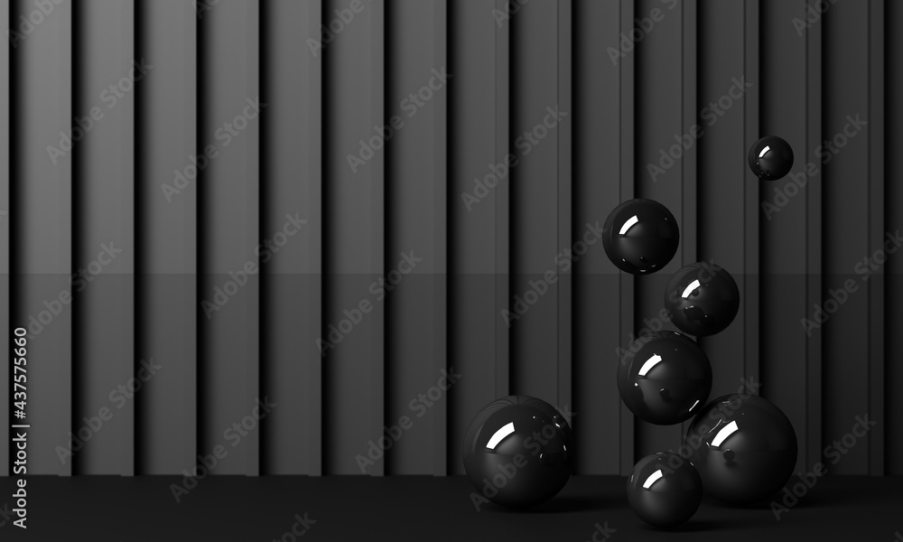 Position the geometric shapes with shiny black textures and mirrors on ...