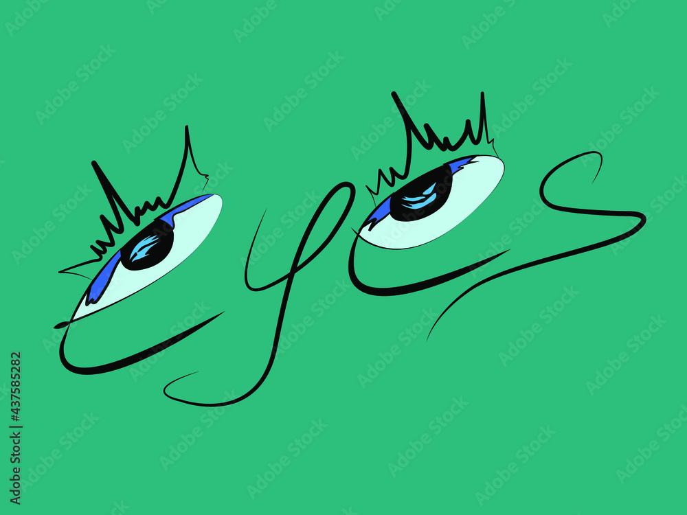 vector drawing with stylized image of the word eyes in cartoon style ...