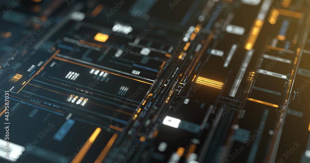 Futuristic virtual CPU processor on cryptography concept. GUI, digital ...