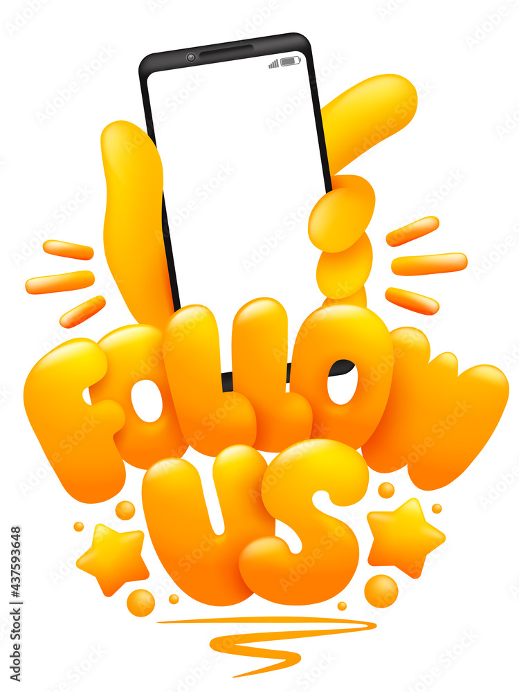 Follow us social media icon in 3d cartoon style. Emoji hand with ...