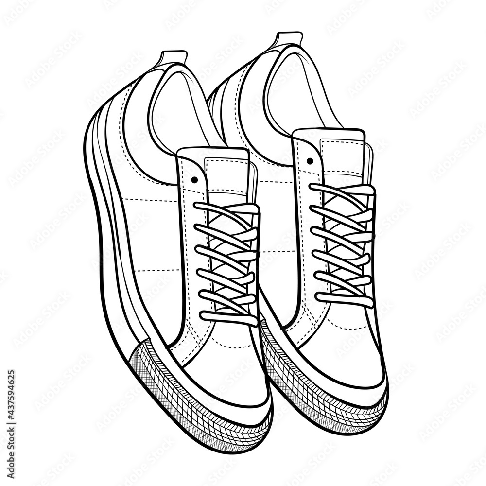 Shoe Line Drawing. Shoe sneaker outline drawing vector, black line ...
