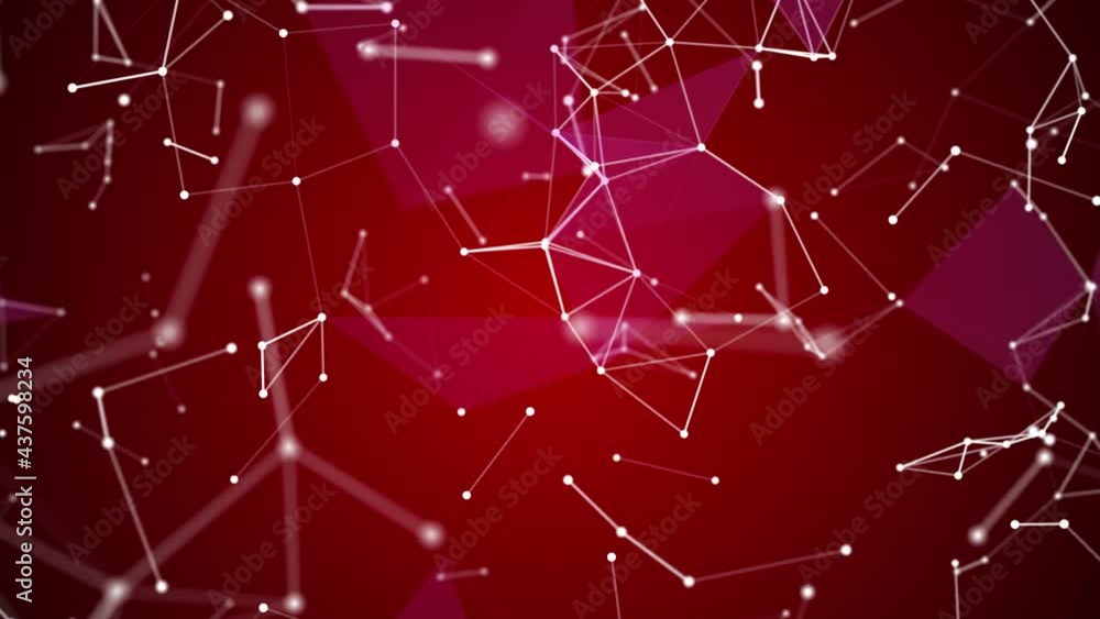 4K digital connection abstract animation dots and lines on red ...