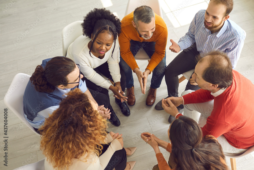 Patients talking in group therapy feeling connected, safe and supported ...