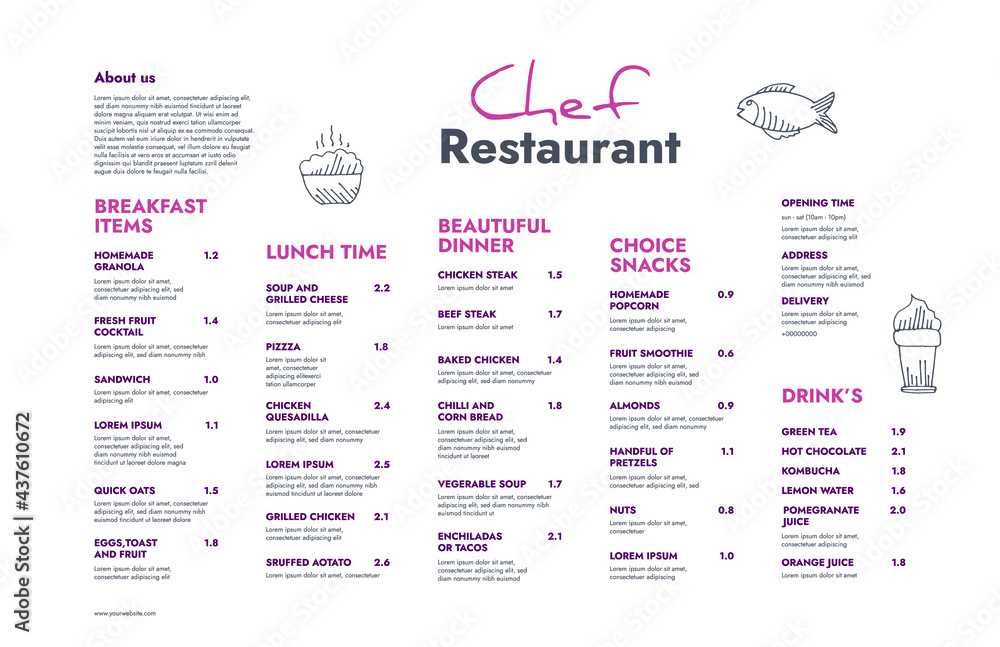 Restaurant cafe menu, template design. One page food menu template ...