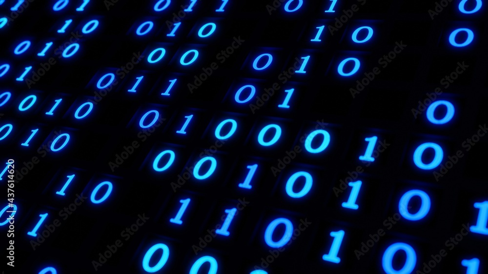 0 Number with 1 Number of ASCII code and concept matrix data style., 3D ...