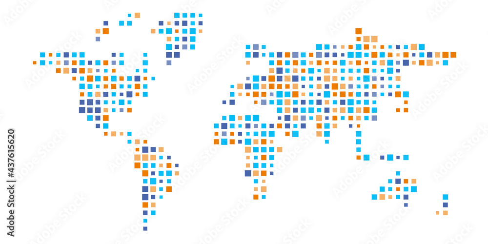 Colorful world map mosaic of small squares. Vector illustration. Stock ...