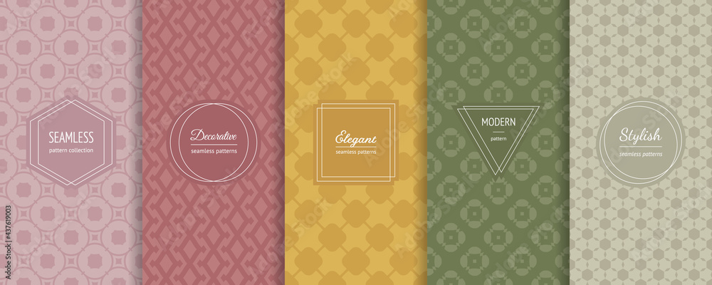Vector geometric seamless patterns collection. Set of elegant colorful ...