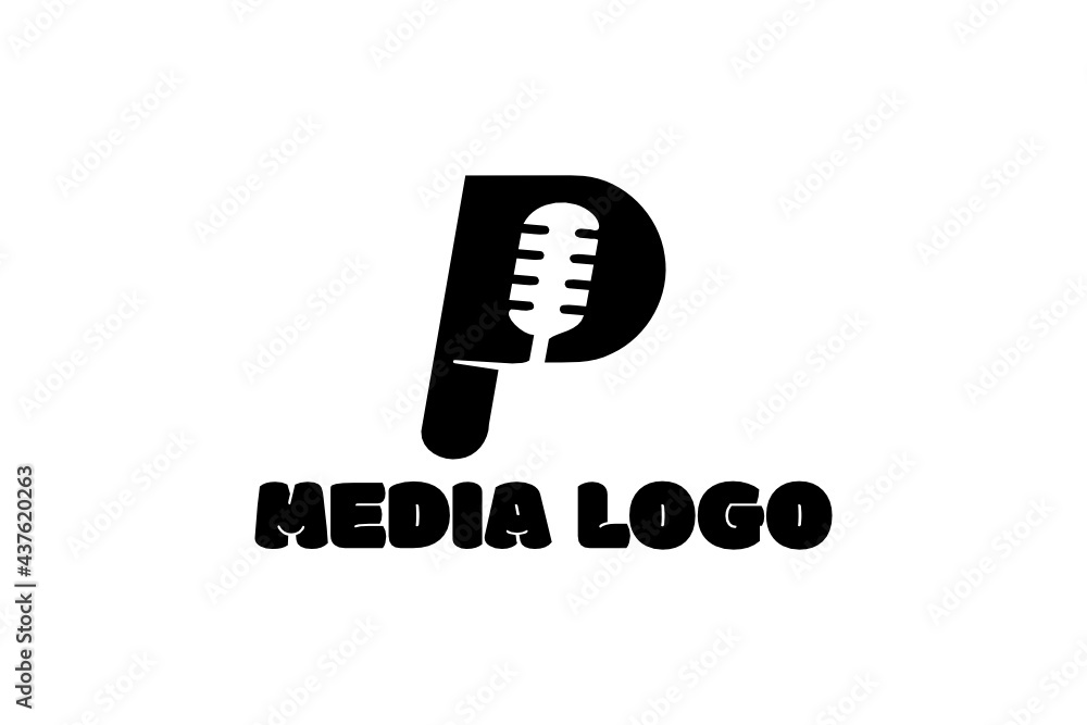 Vector logo element with microphone illustration forming the initials ...