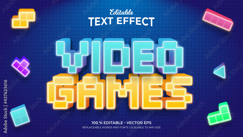Text Effects, 3d Editable Text Style - Video Games Stock Vector | Adobe ...