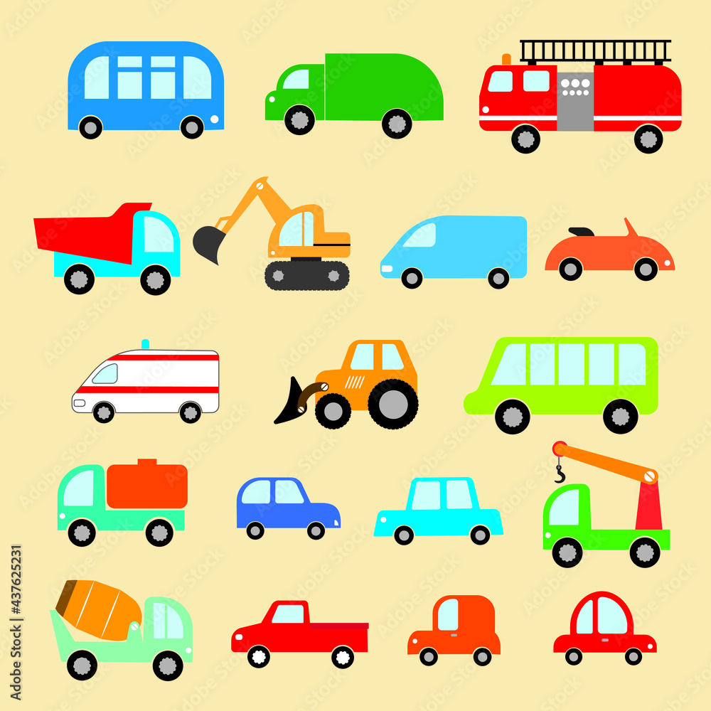 cartoon cars flat design pack Stock Vector | Adobe Stock