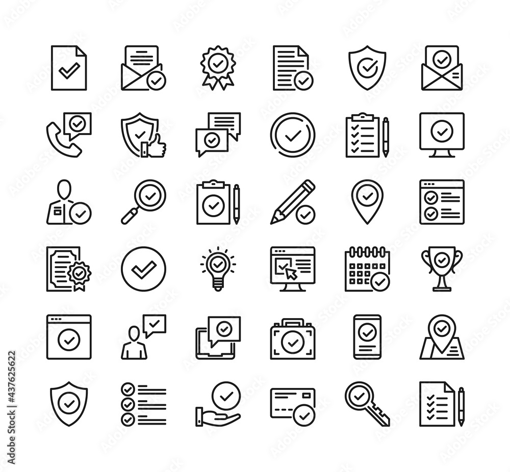 Check mark line icons. Vector thin line design. Approval, quality ...