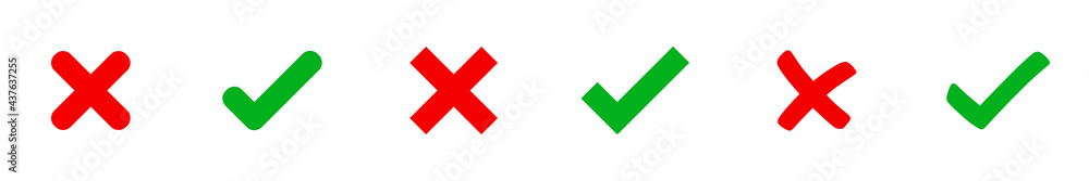 Conjunto de iconos de incorrecto y correcto. Elementos gráficos, x roja ...