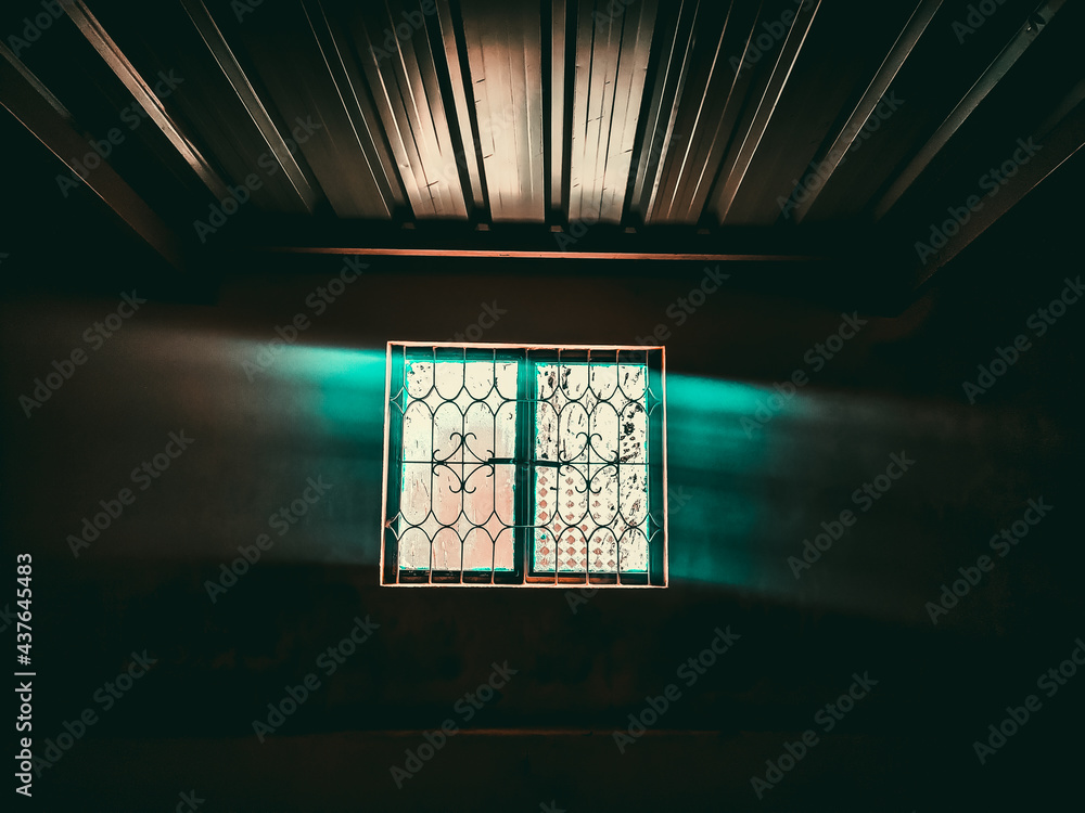 Abstract horror background for halloween. Gloomy scary terrible window ...