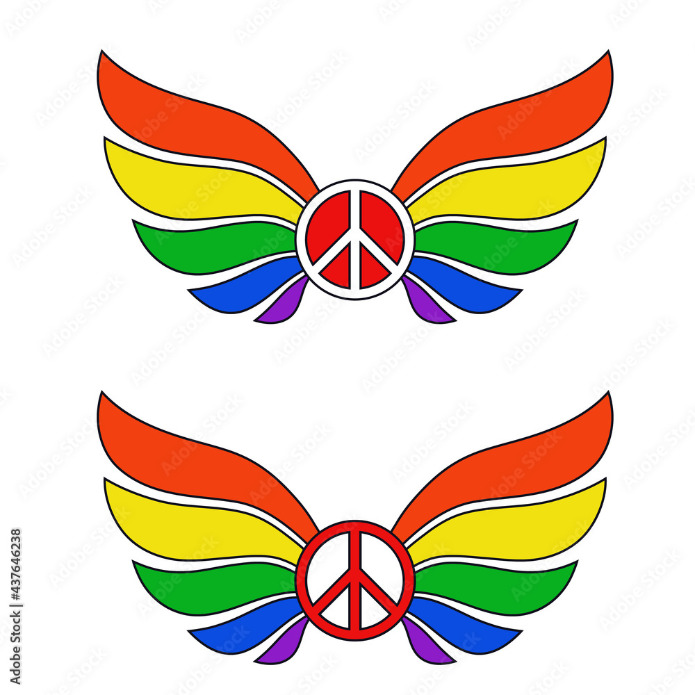 LGBT LGBTQ pride flag Symbol peace wings flight Rainbow love concept ...