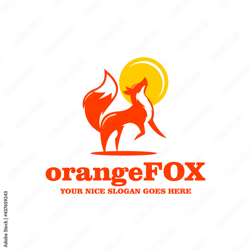 orange fox and the moon logo, silhouette of standing smart fox vector ...