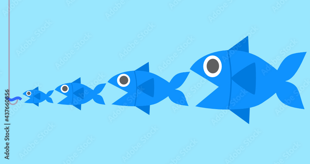 Big fish eat little fish.Food chain.Fish with bait.Shark in the sea ...