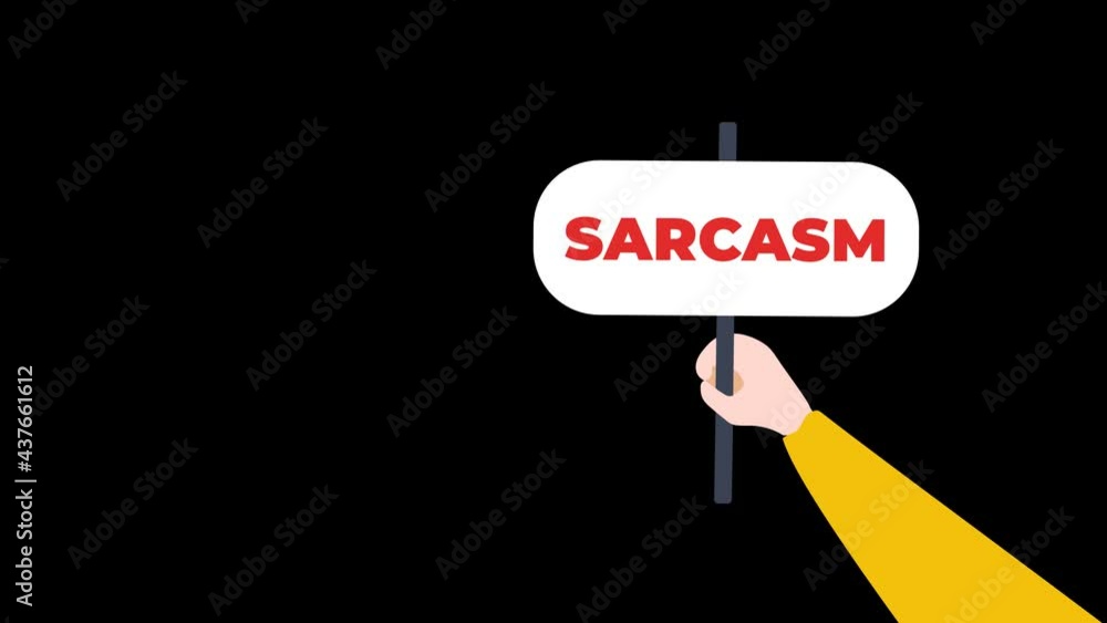 The hand holds the SARCASM sign. Isolated image on a transparent ...