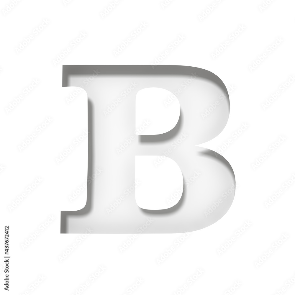 B letter white sign alphabet text capital letter cut out stencil type 3d rendering isolated on ...