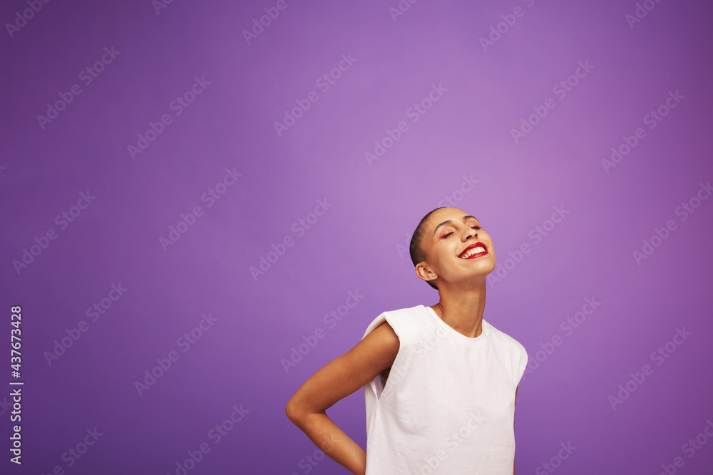 Beautiful woman model on purple background Stock Photo | Adobe Stock