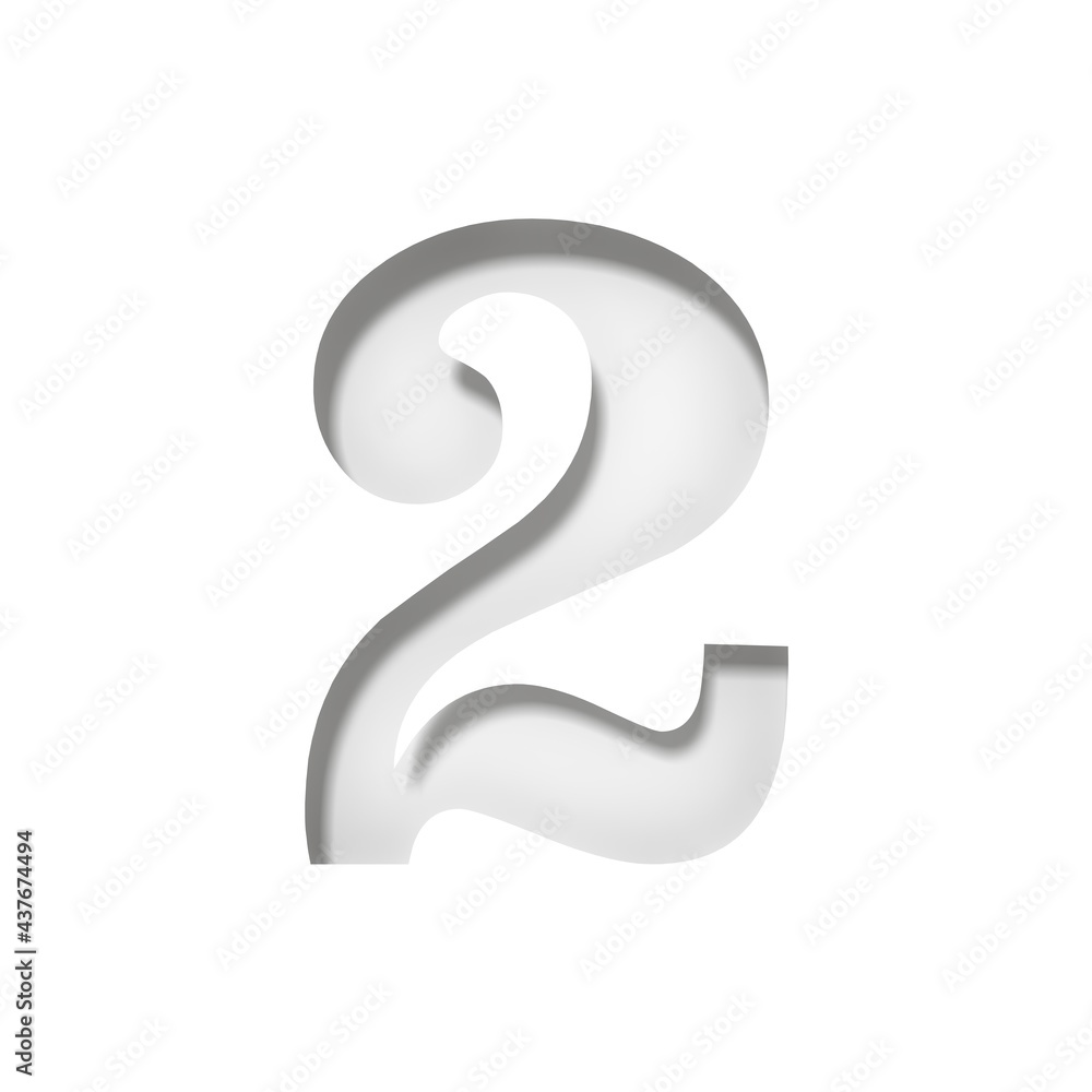 2 Number Two White Sign Cut Out Stencil Numeral Isolated On White