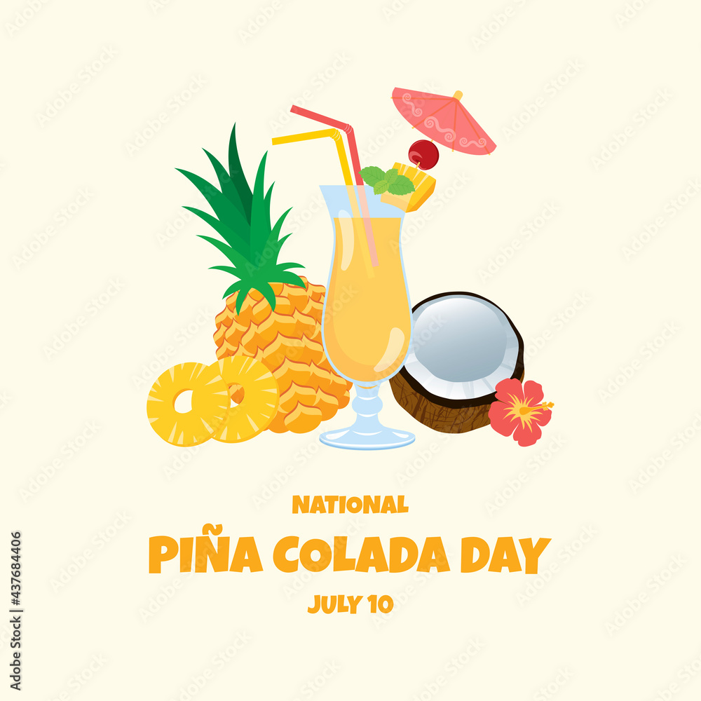National Piña Colada Day Vector Tropical Pina Colada Cocktail With Drink Umbrella Pineapple