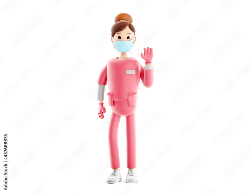 Cartoon doctor character posing welcoming you waving hand. Smiling ...