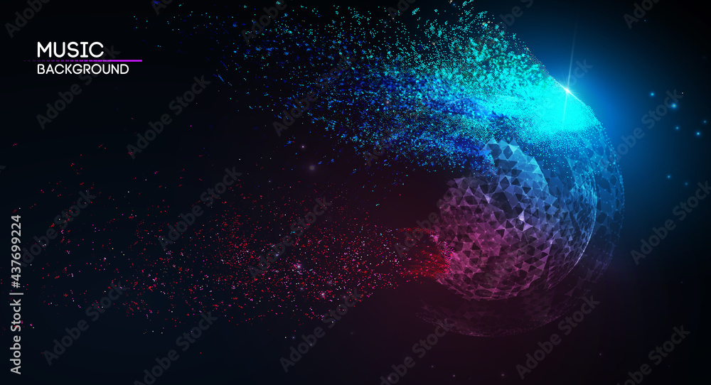 Music background line flow. Vector particle big data visualisation of ...