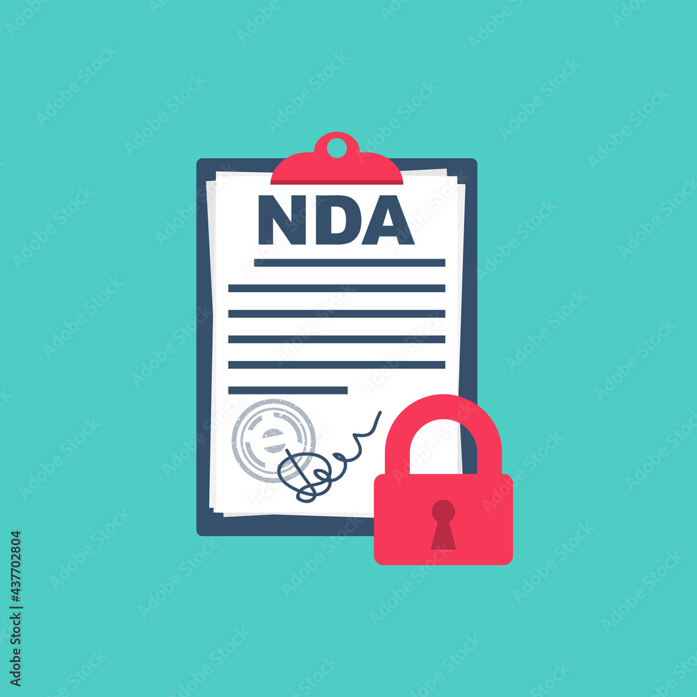 Vetor de NDA concept. Contract printing and safety signature. Castle as ...