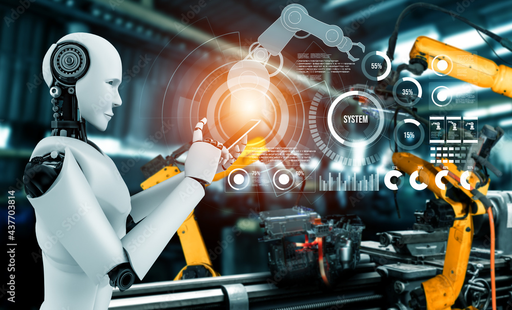 Mechanized industry robot and robotic arms for assembly in factory ...