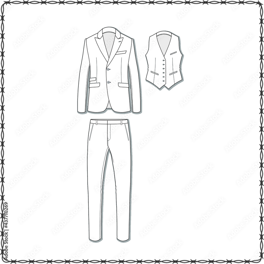 Editable fashion suits flat sketch for creating new designs mockup ...